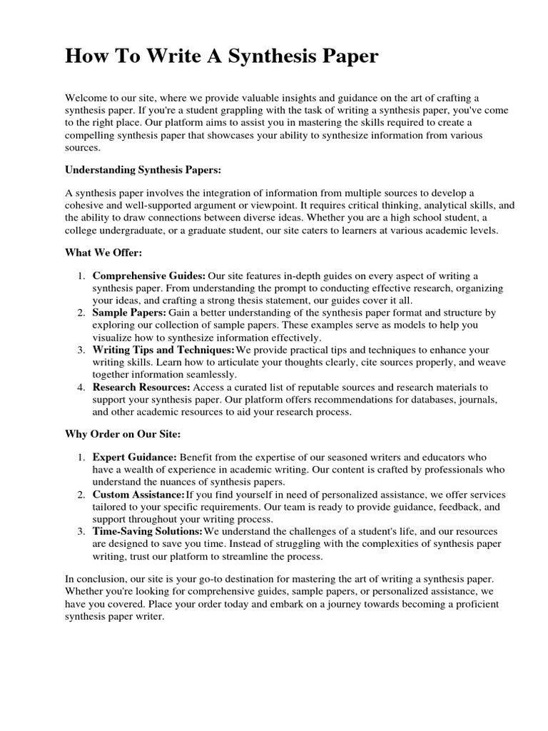 How To Write A Synthesis Paper | PDF | Expert | Dialectic