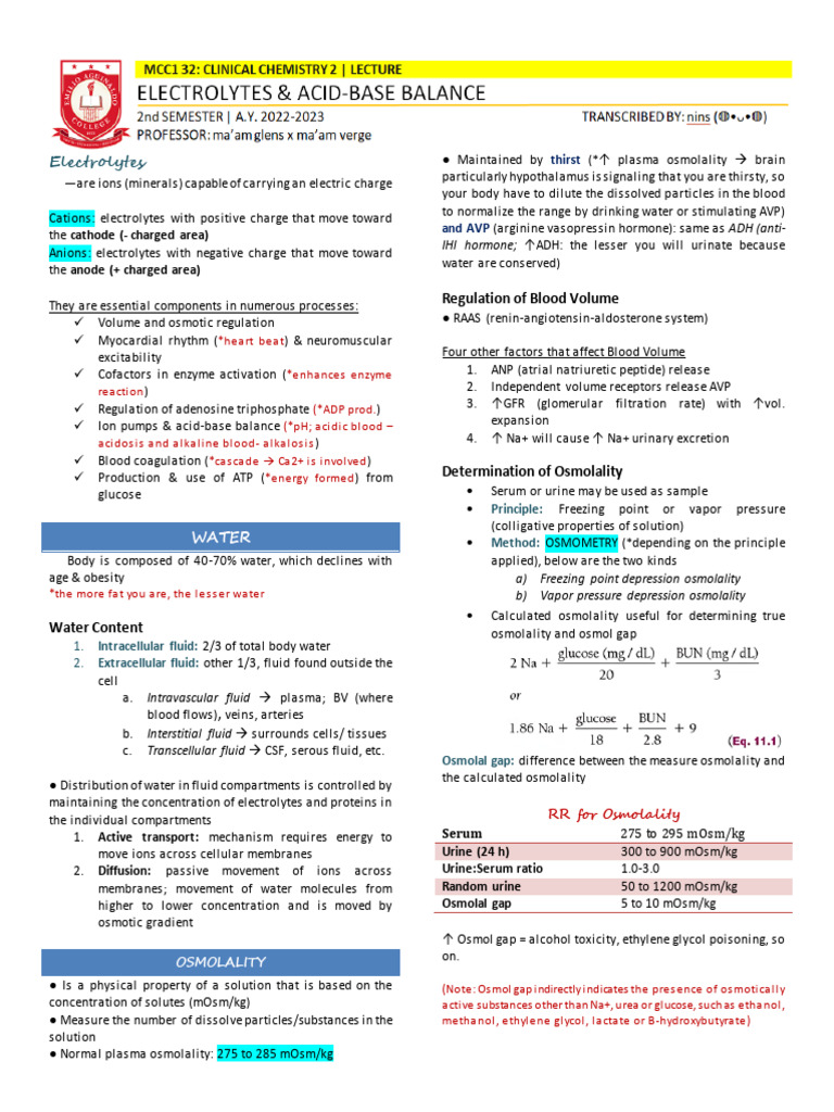 Electrolytes ACID BASE BALANCE | PDF | Physiology | Medical Specialties