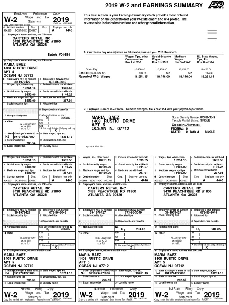 Maria Baez 1408 Rustic Drive Apt 5 OCEAN NJ 07712 | PDF | Irs Tax Forms ...