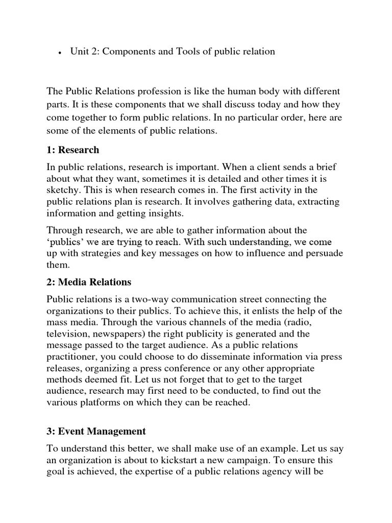 Unit 2 Components and Tools of Public Relation | PDF | Public Relations ...