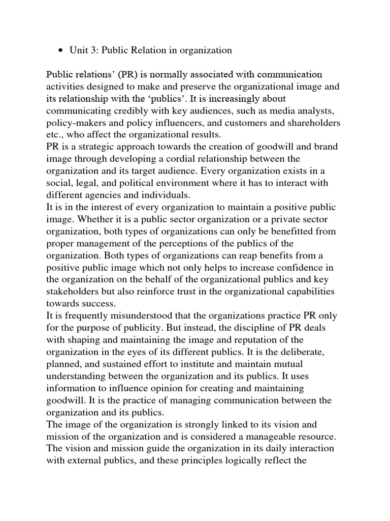 Public Relations: Building Organizational Image | PDF | Public ...