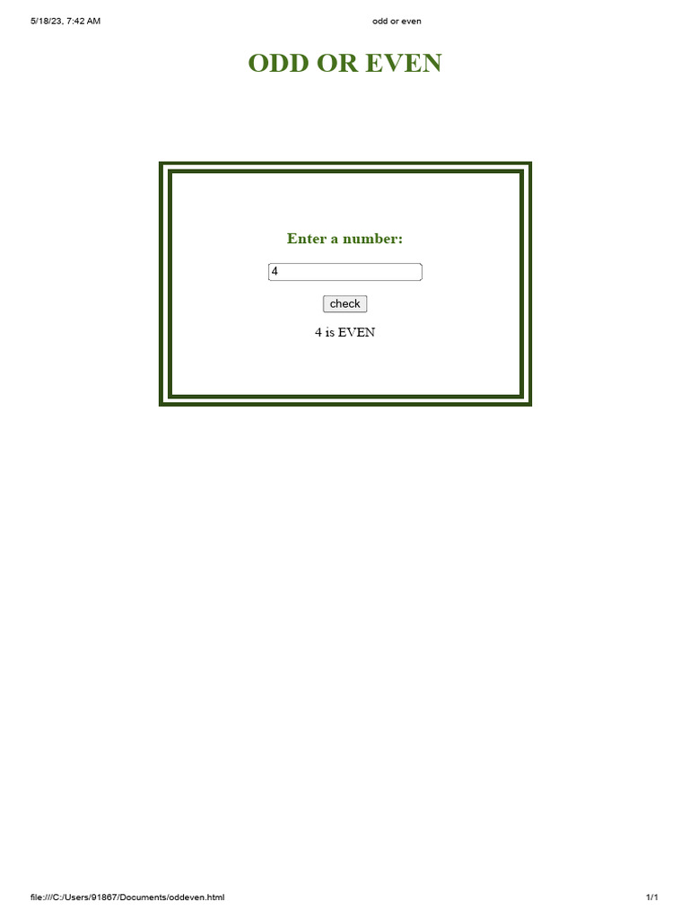 Check if a Number is Odd or Even | PDF