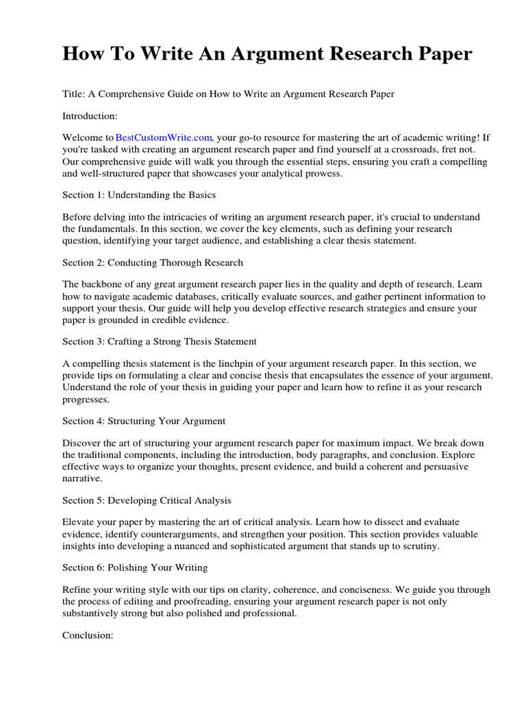 How To Write An Argument Research Paper | PDF | Critical Thinking ...