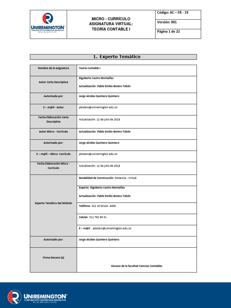 Curriculos 2018 Teoria - Contable | PDF | Plan de estudios | Contabilidad