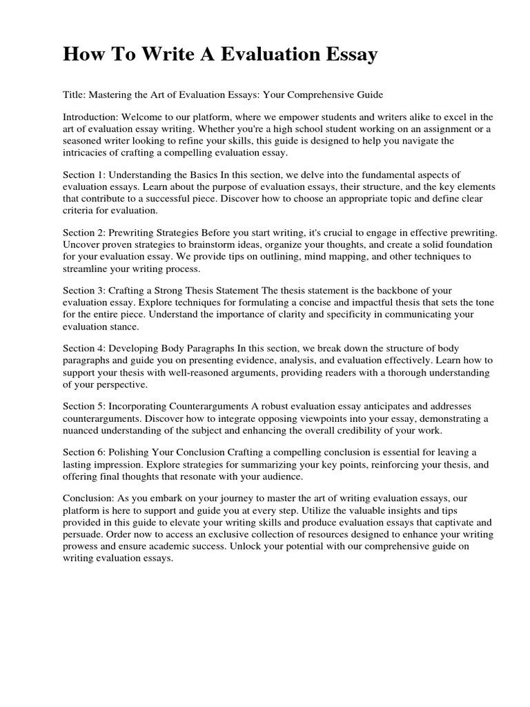 How To Write A Evaluation Essay | PDF | Essays | Evaluation