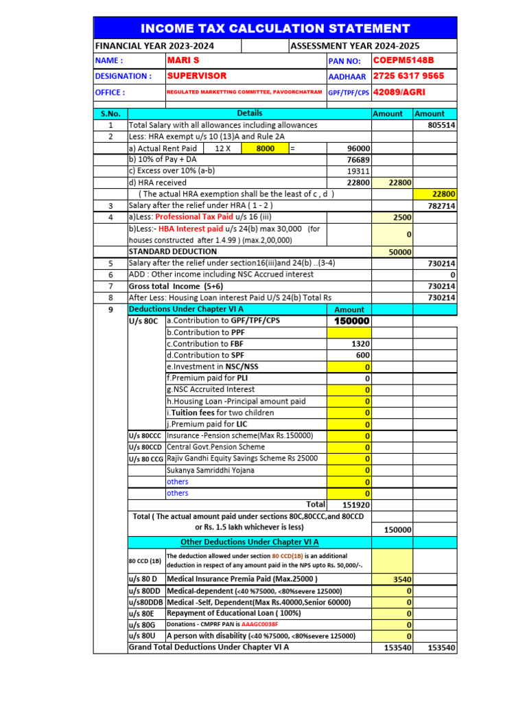IT Calculation New Regime | PDF | Insurance | Payments