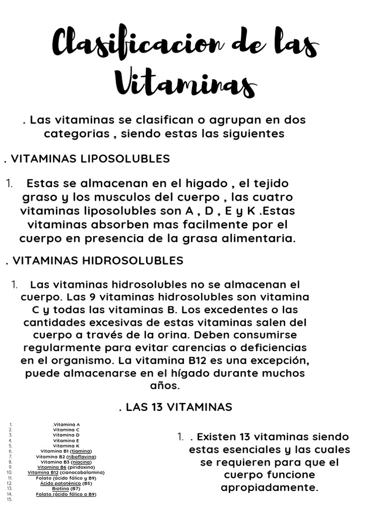 Clasificación de las 13 Vitaminas | PDF | Vitamina | Productos naturales