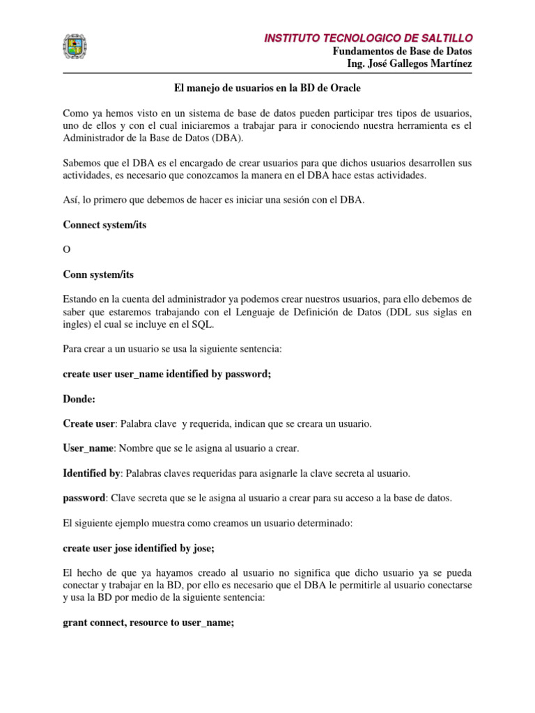 ISC Manejo de Usuarios en La BD - Competencias | PDF | SQL | Informática