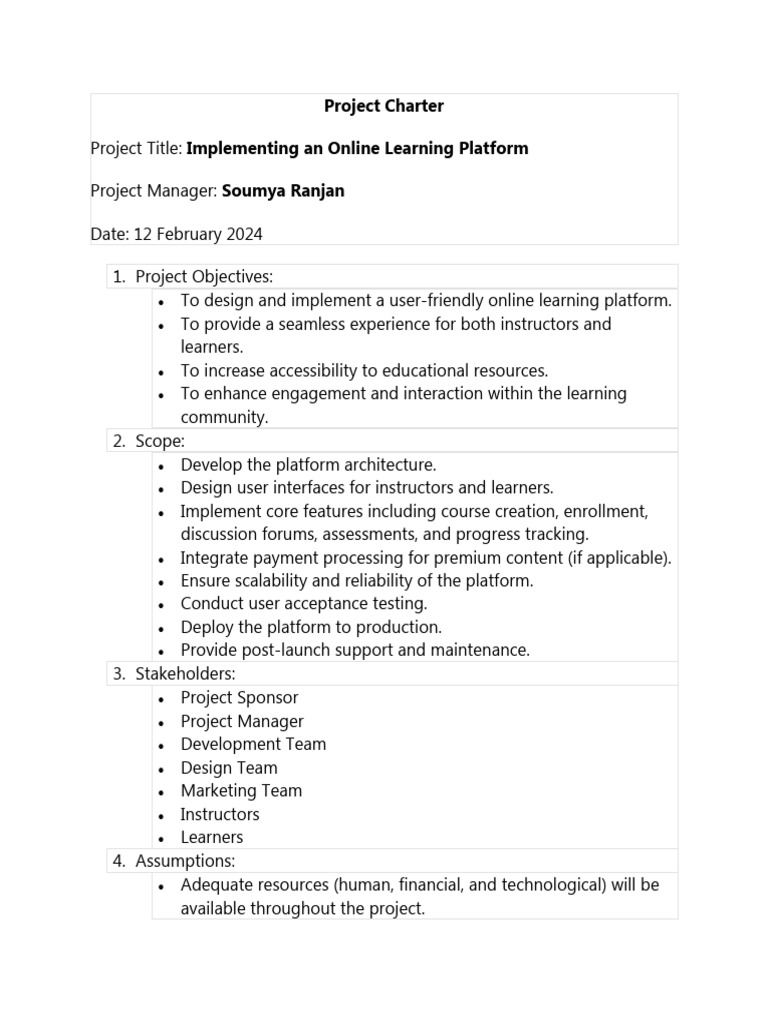 project charter | PDF | Educational Technology | Communication