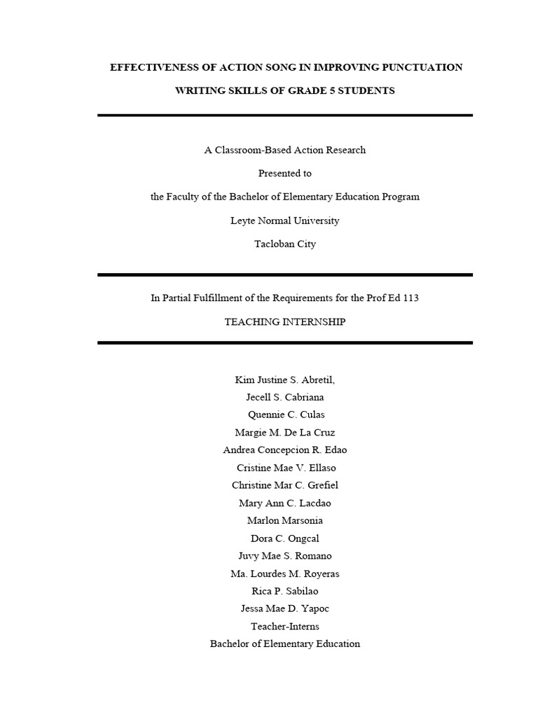 Effectiveness of Action Song in Improving Punctuation Writing Skills of Grade 5 Students Grade ...