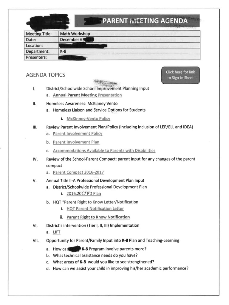 Parent Meeting Agenda Template | PDF