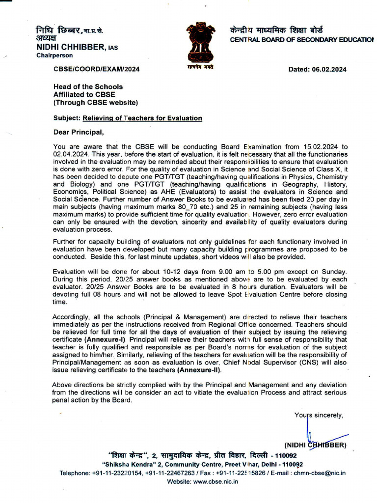 Relieving Teachers Evaluation 08022024 | PDF