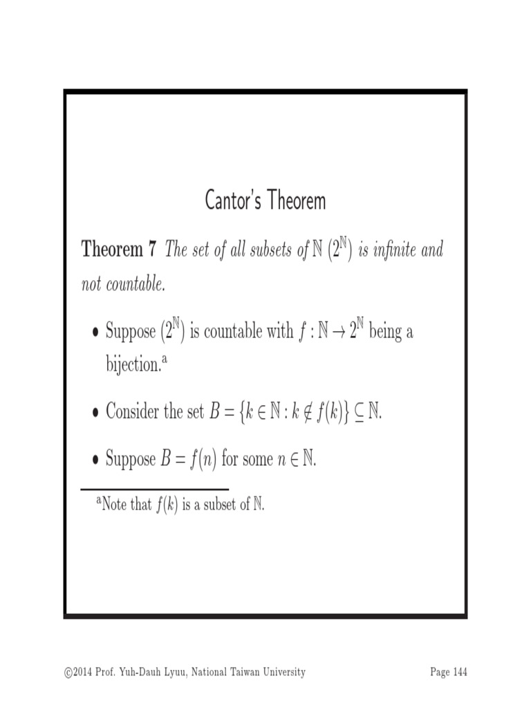 Cantor's Theorem: N (2) Is Infinite and | PDF | Boolean Algebra | Teaching Mathematics