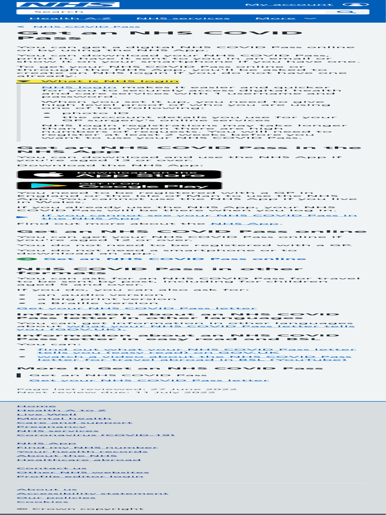 Get An Nhs Covid Pass - Nhs | PDF | National Health Service | Mobile App