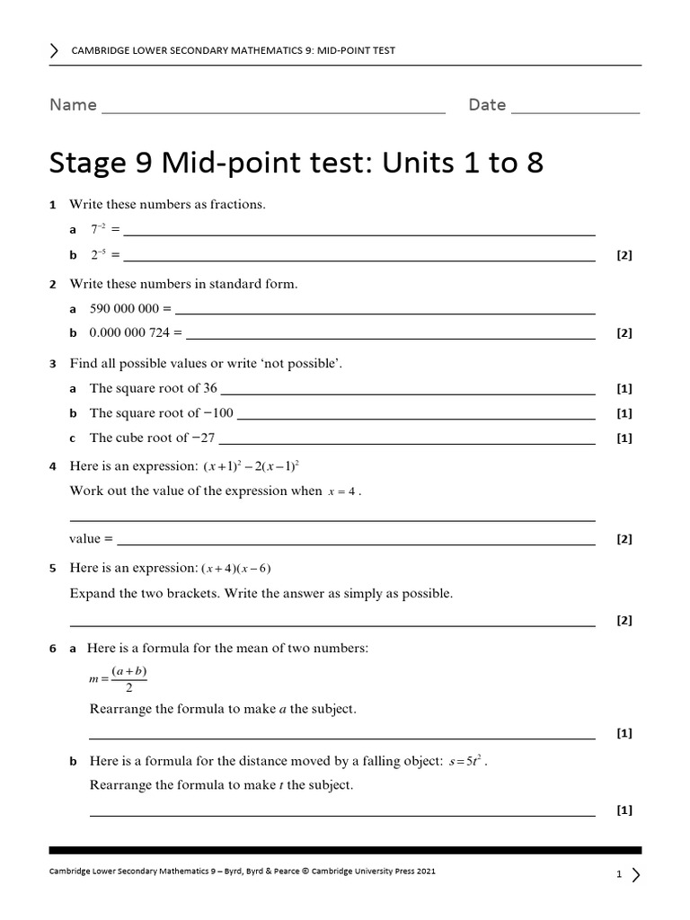 Maths 9 Mid-Point Test Overview | PDF | Area | Elementary Mathematics