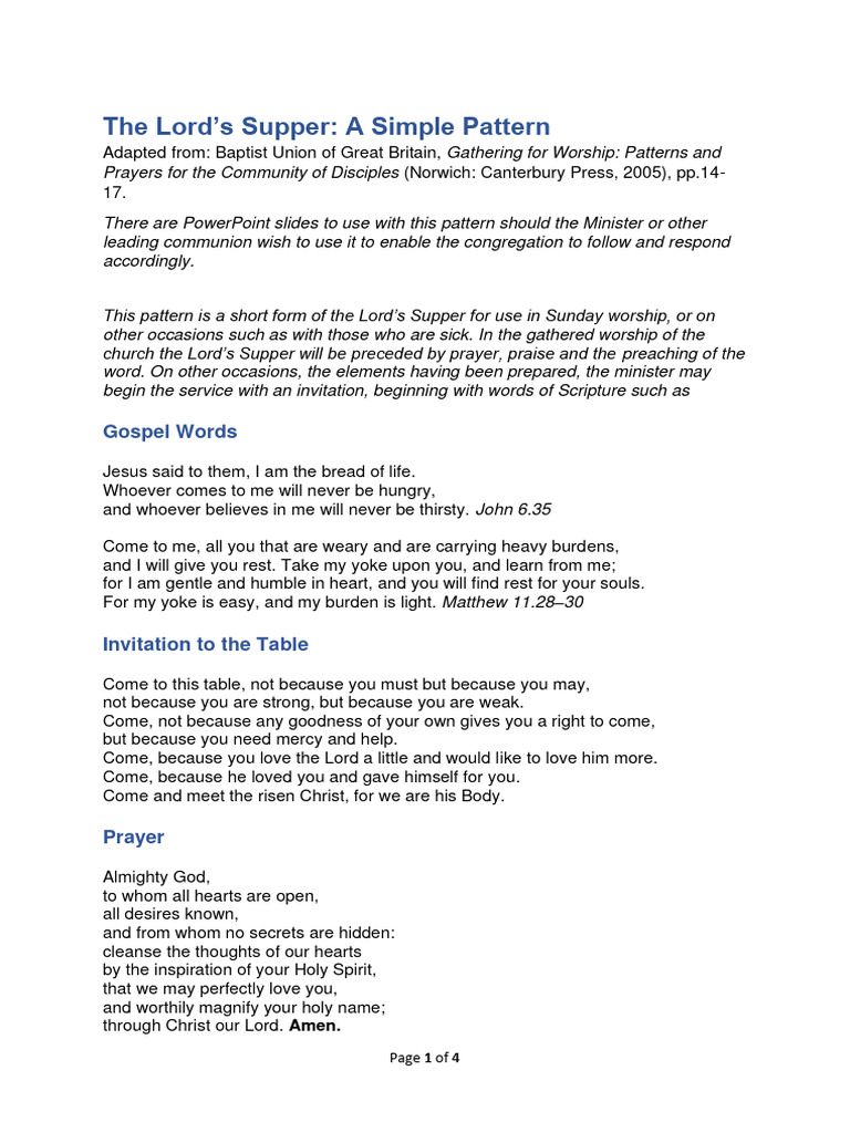 The Lord's Supper A Simple Pattern | PDF | Eucharist | Jesus