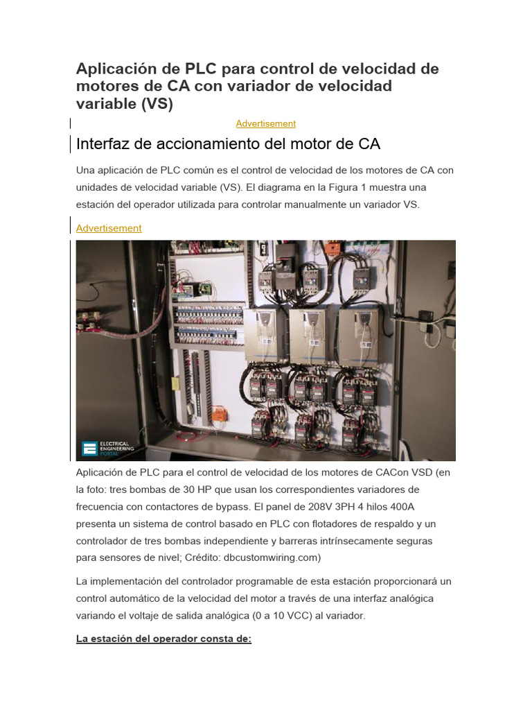 Aplicación de PLC para Control de Velocidad de Motores de CA Con Variador de Velocidad Variable ...