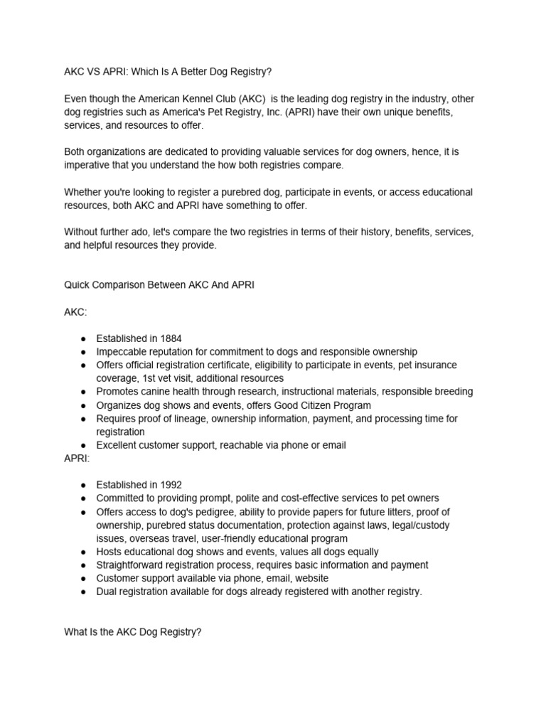 AKC VS APRI - Which Is A Better Dog Registry | PDF | American Kennel ...