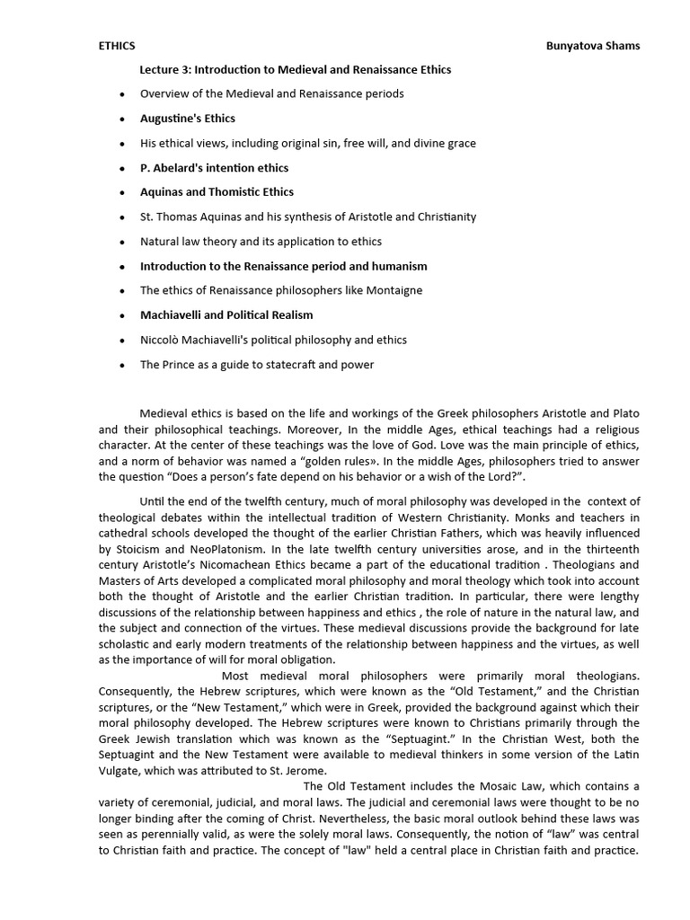 Lecture 3 ETHICS | PDF | Thomas Aquinas | Natural Law