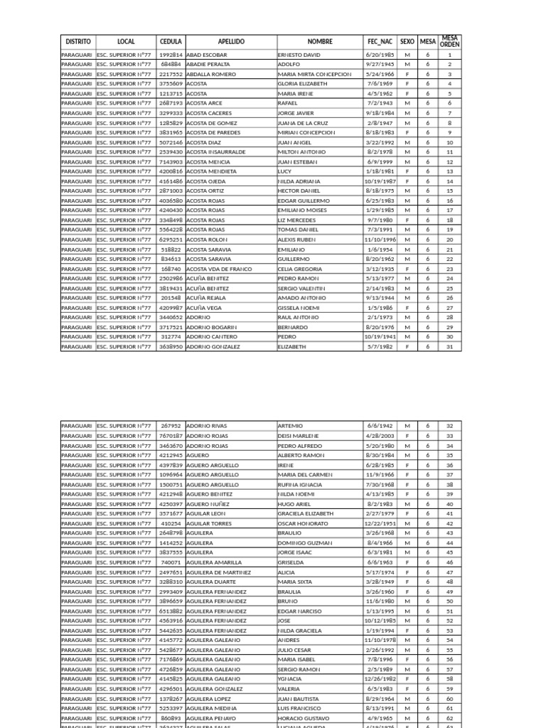 PADRON+PARAGUARI Abcdpdf Excel To PDF | PDF