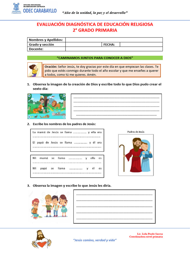 1 EVALUACIÓN DIAGNÓSTICA SEGUNDO GRADO PRIMARIA | PDF | Jesús | Oración