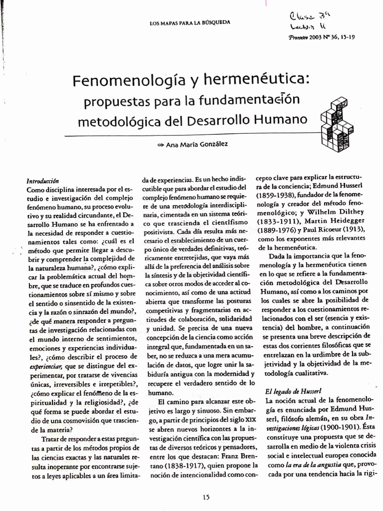 Fenomenología y Desarrollo Humano | PDF | Hermenéutica | Edmund Husserl
