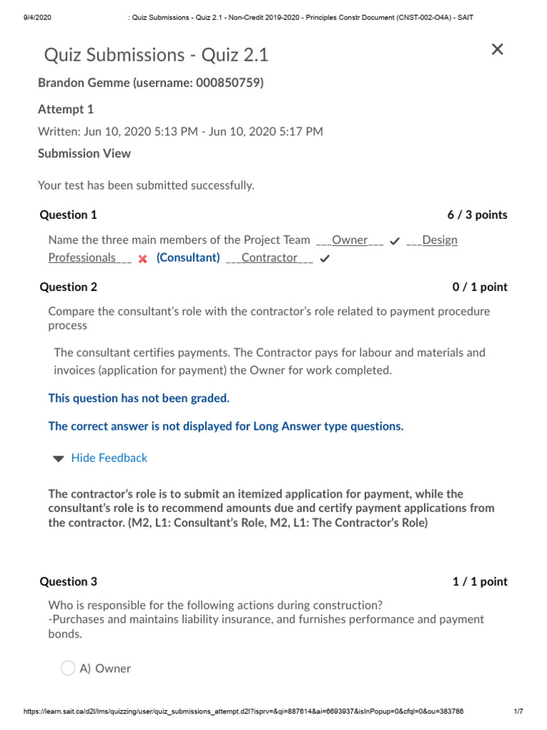 Quiz Submissions - Quiz 2.1 | PDF | Business