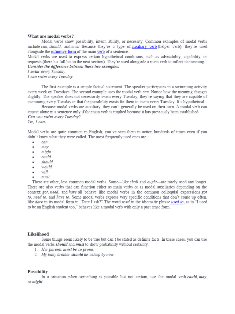 MODALS | PDF | Verb | Grammatical Tense