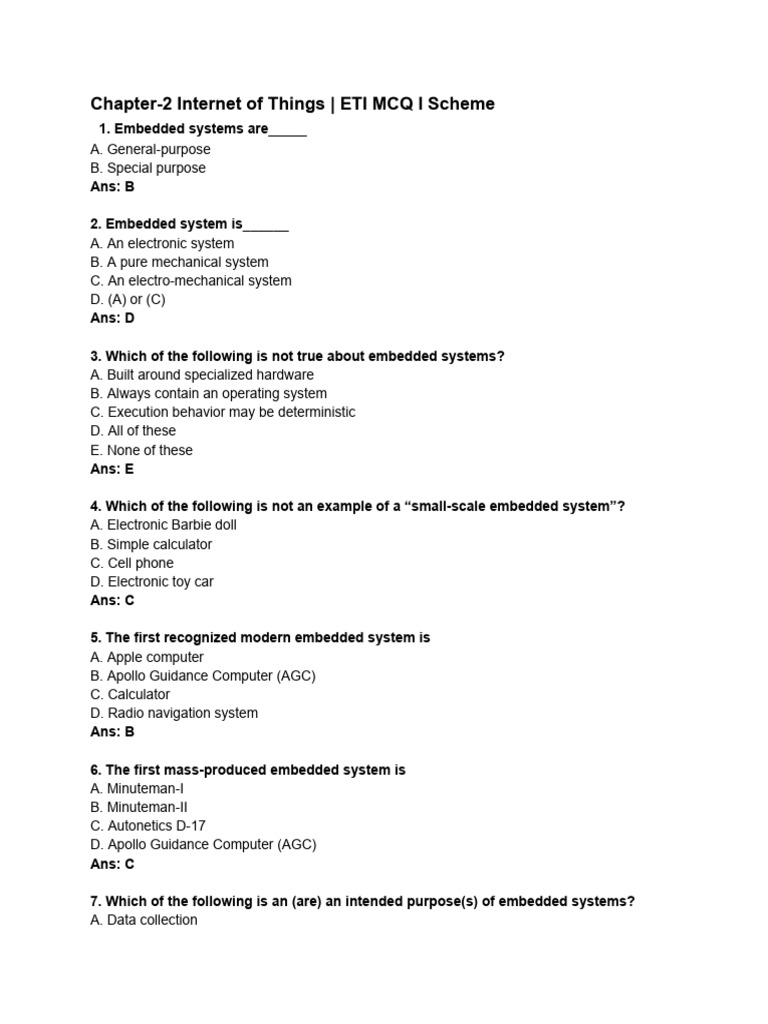 ETI Unit 2 MCQ | PDF | Computer Network | Internet Of Things