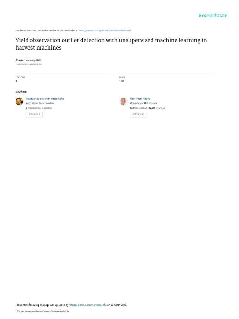Yield Observation Outlier Detection With Unsupervised Machine Learning in Harvest Machines | PDF ...