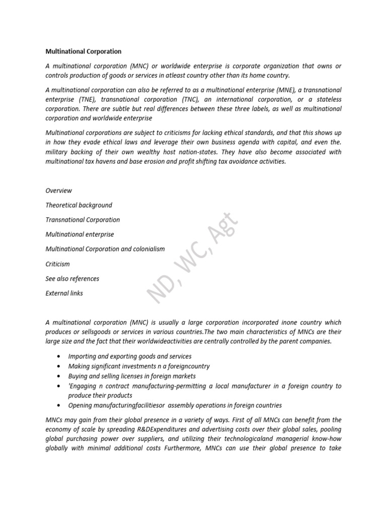 Overview of Multinational Corporations | PDF | Multinational ...