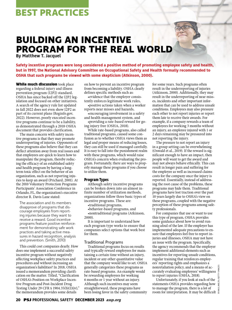 Effective Safety Incentive Programs | PDF | Occupational Safety And Health Administration ...