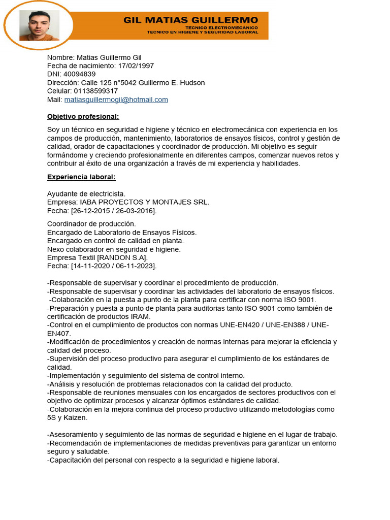 Matias CV | PDF | Laboratorios | Business