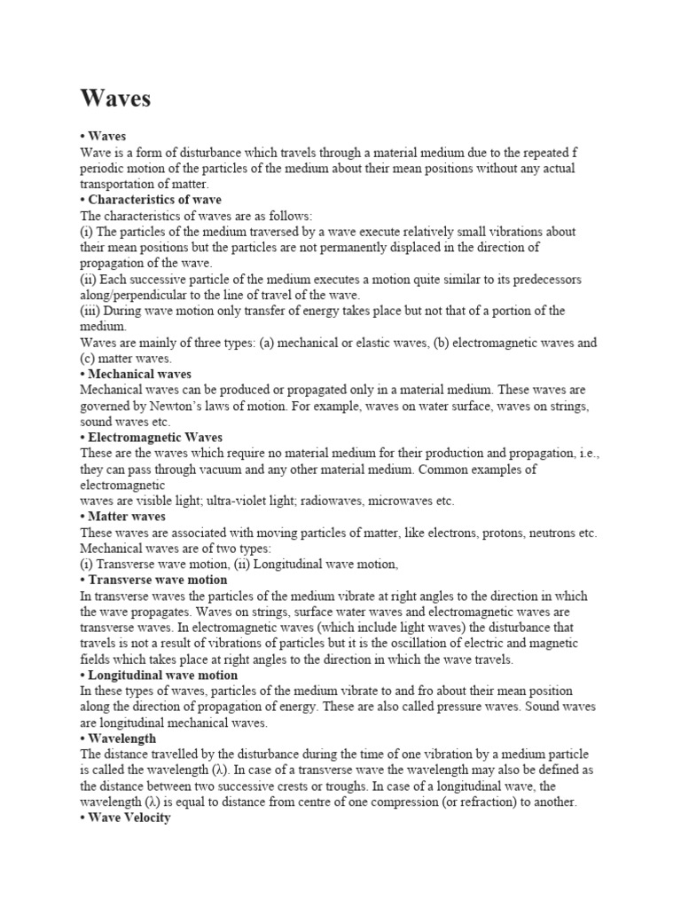 11 Physics Cbse Waves | PDF | Waves | Wavelength
