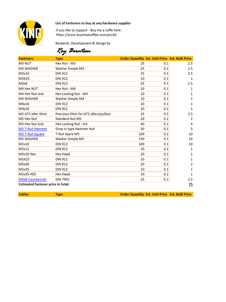 V-King CoreXY - Fastener Order List | PDF | Washer (Hardware) | Nut ...