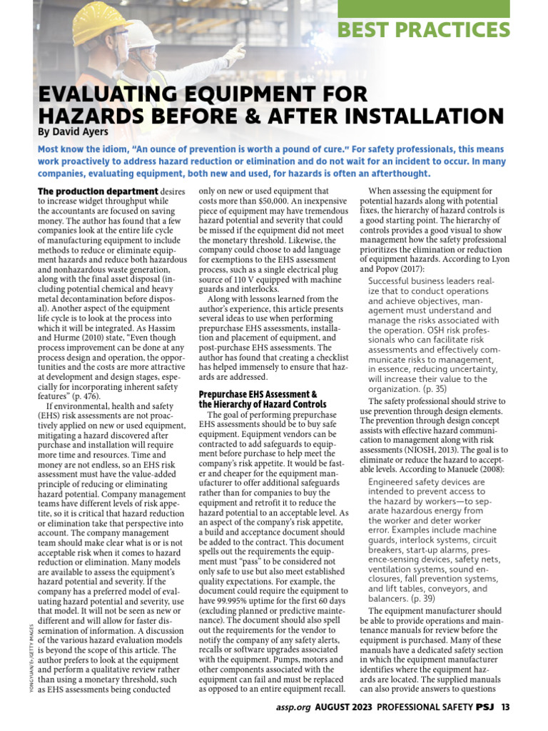 Equipment Hazard Evaluation Guide | PDF | Risk | Safety