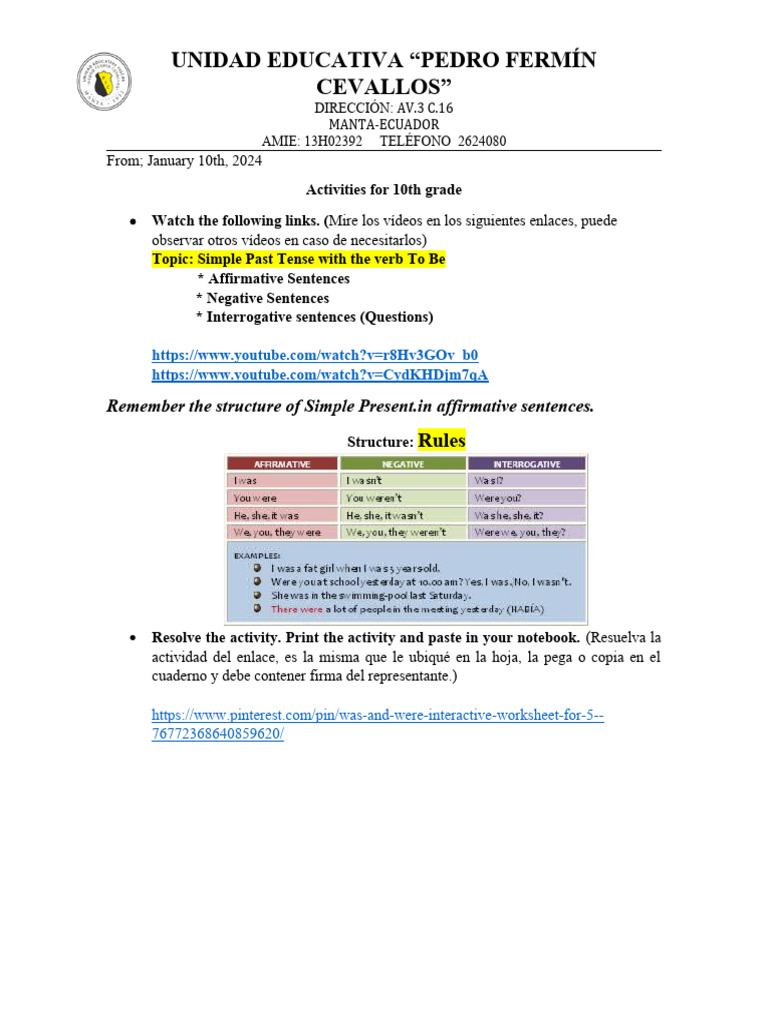 10th Was Were January 10th | PDF