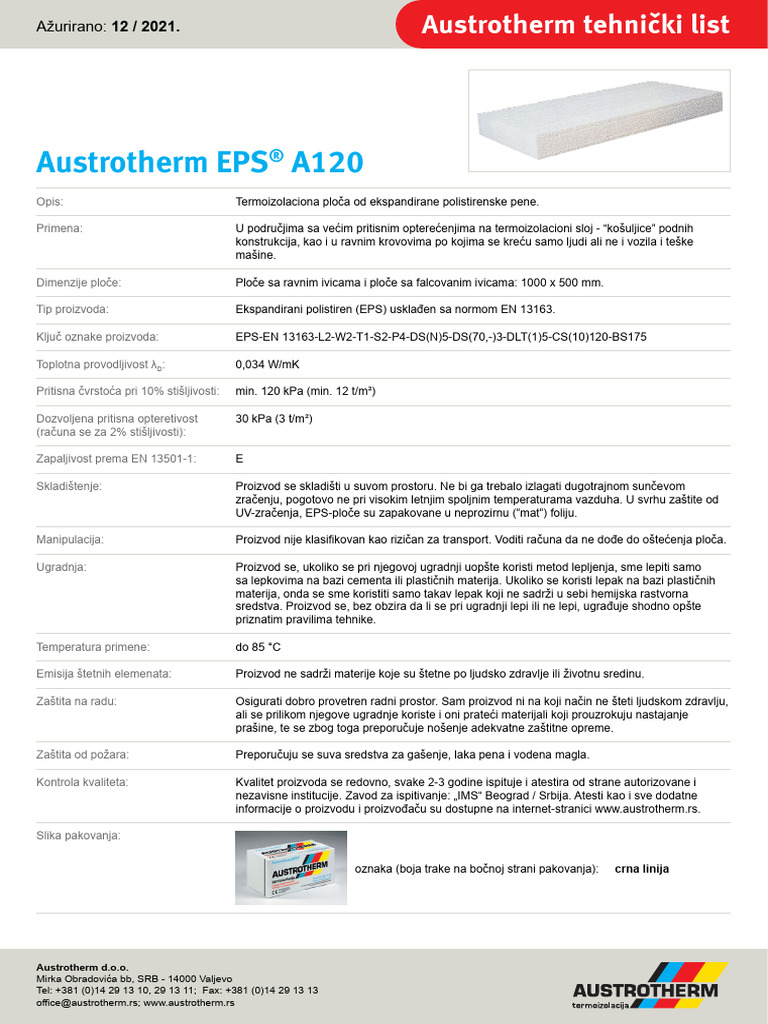 Tehnicki List EPS A120 12-2021 | PDF