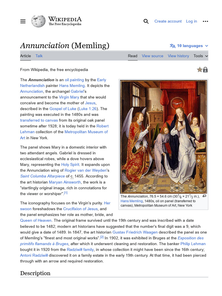 Art Lovers' Guide to Memling's Annunciation | PDF | Paintings
