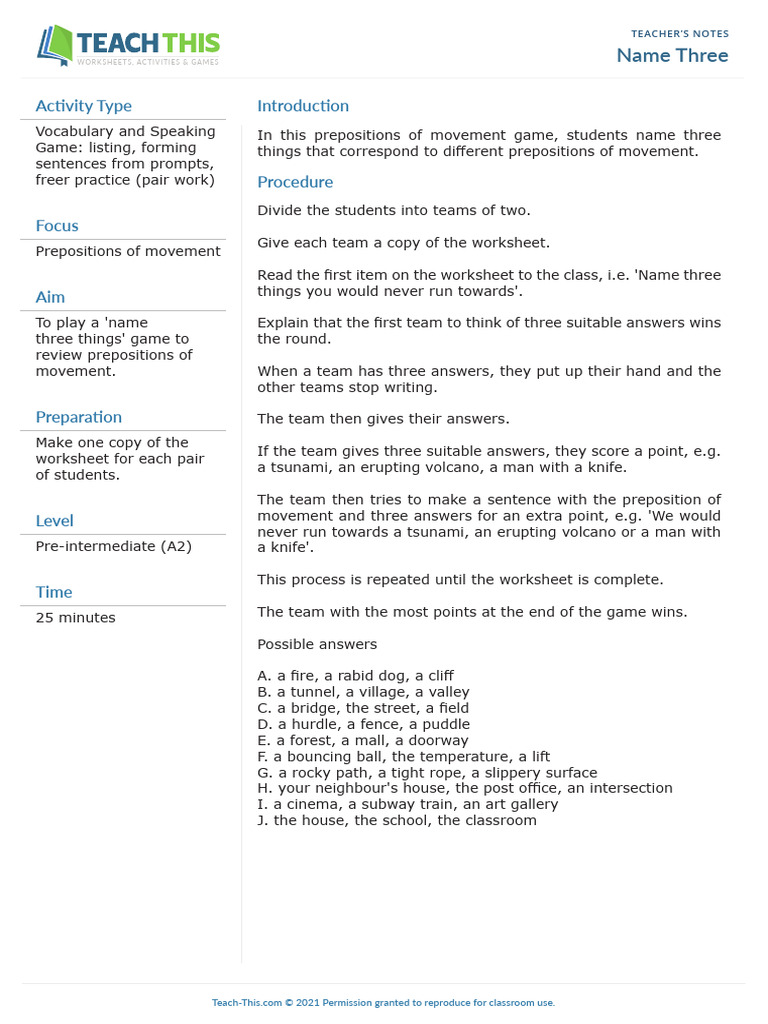 Name Three Prepositions | PDF