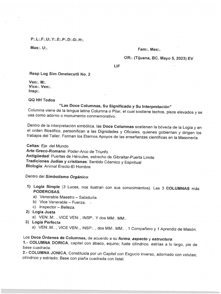 Las Doce Columnas, Su Significado y Su Interpretacion | PDF