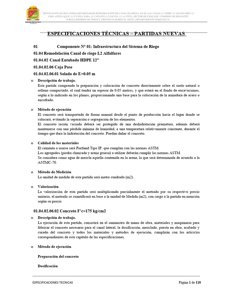 Esp Tec Partidas Nuevas Final | PDF | Hormigón | Topografía