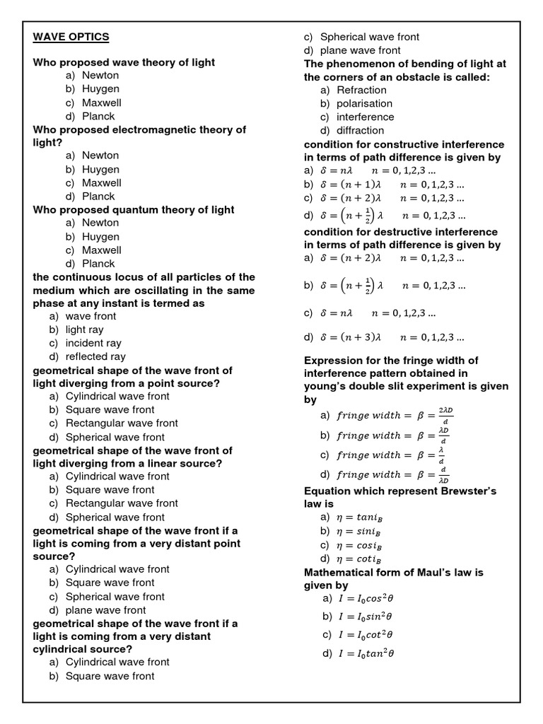 10 Wave Optics 2024 | PDF | Diffraction | Optics