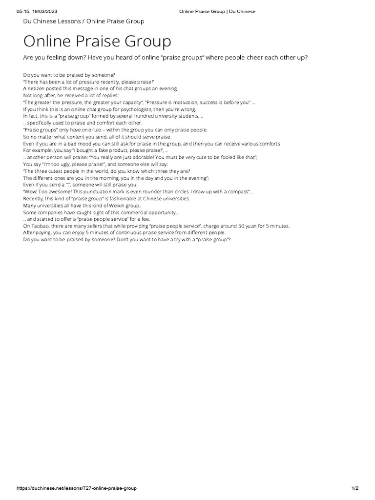 Online Praise Group - Du Chinese | PDF