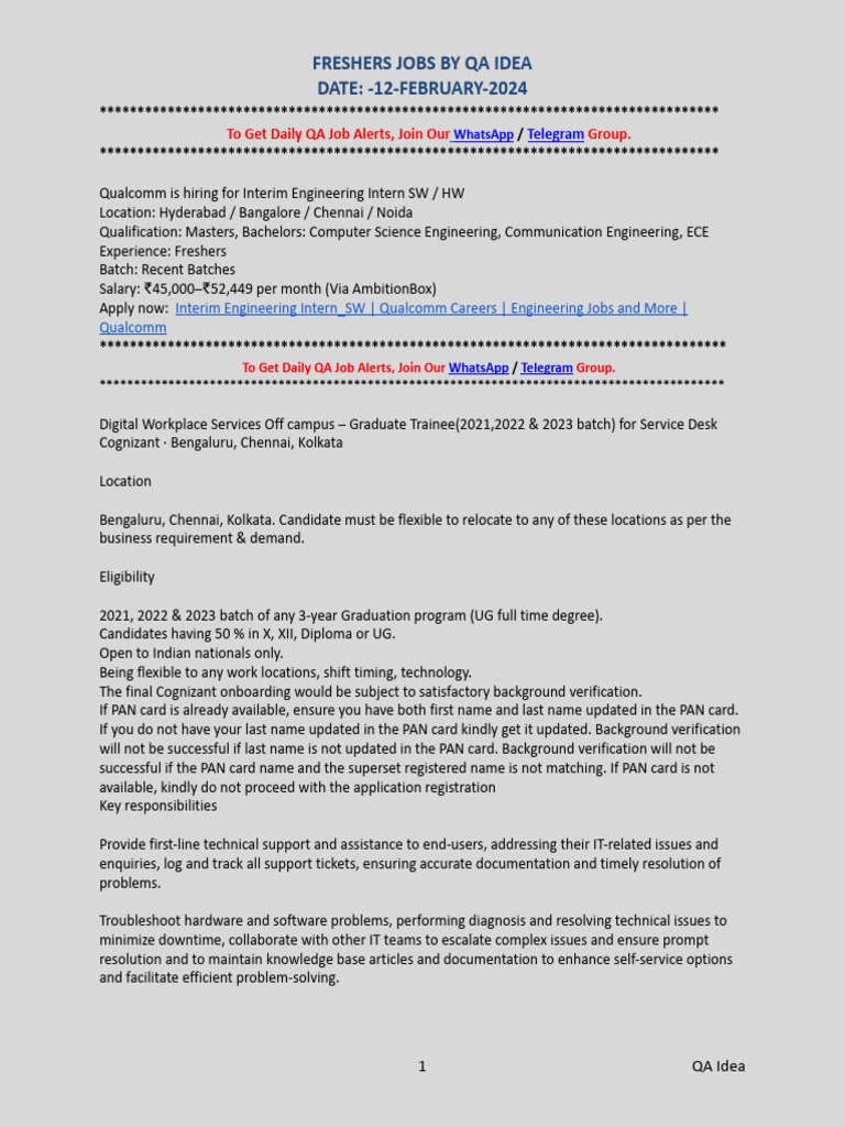 Freshers Jobs 12 Feb 2024 | PDF | Software | Computer Programming