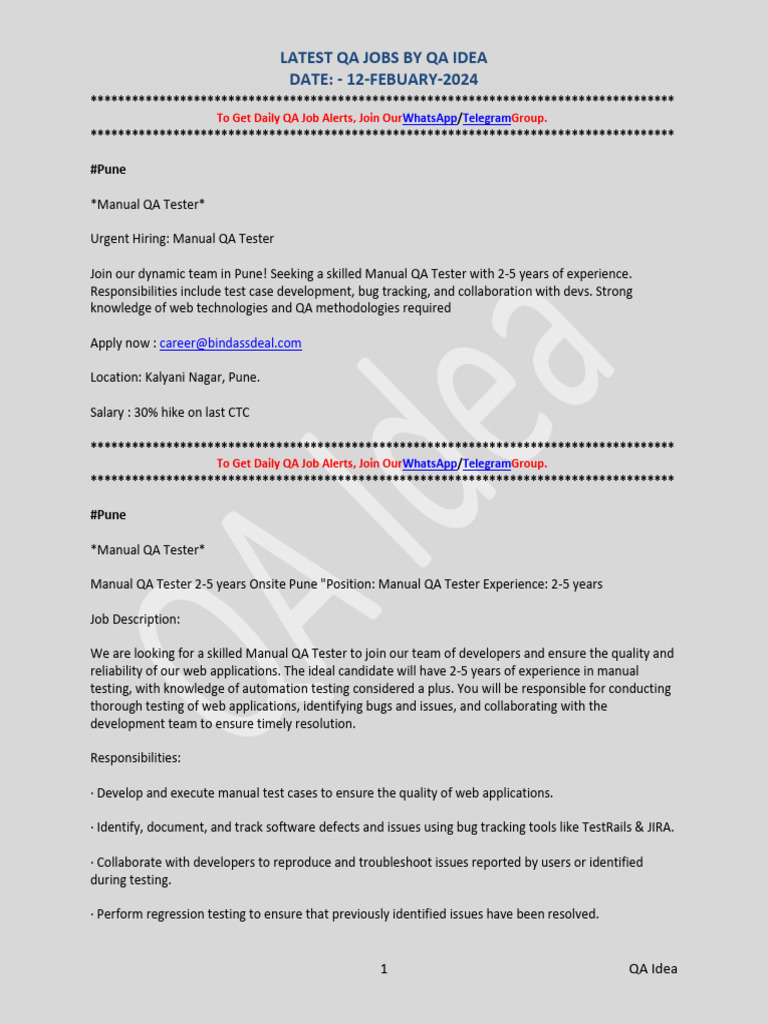 Latest Qa Jobs 12 Feb 2024 Pdf Software Testing Quality Assurance 3513