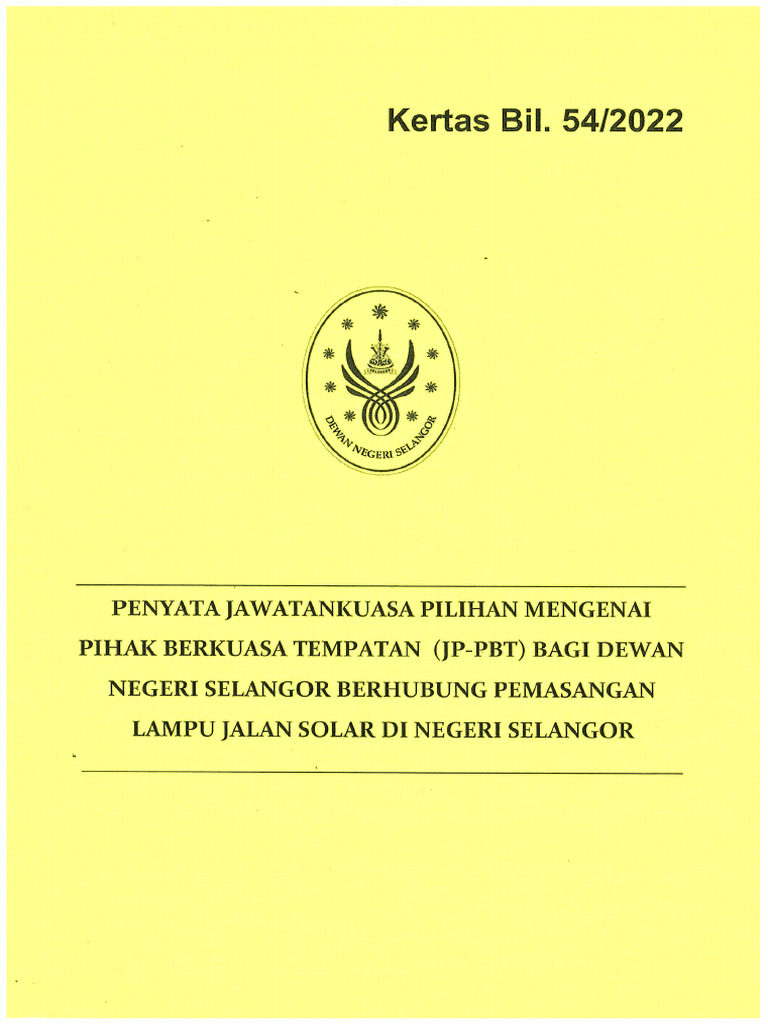 Kertas Bil. 54 Penyata Jawatankuasa Pilihan Mengenai Pihak Berkuasa Tempatan JP PBT | PDF