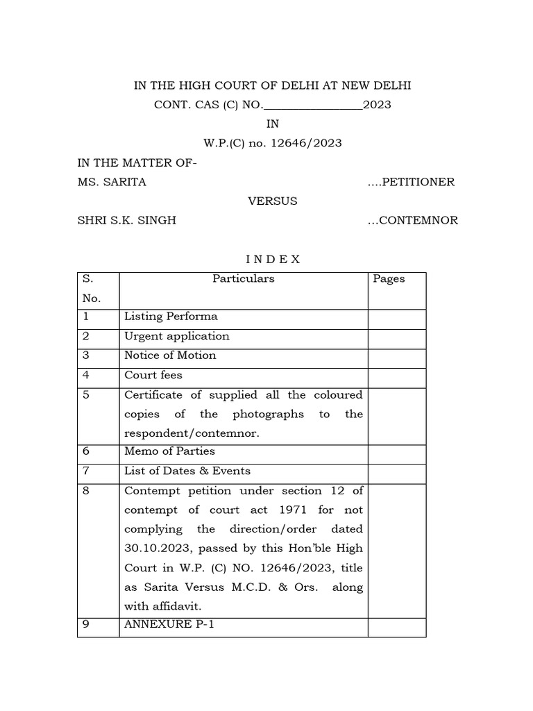 Contempt Petition Sarita Vs Shri Afaq Zaidi One Crore | PDF | Contempt ...