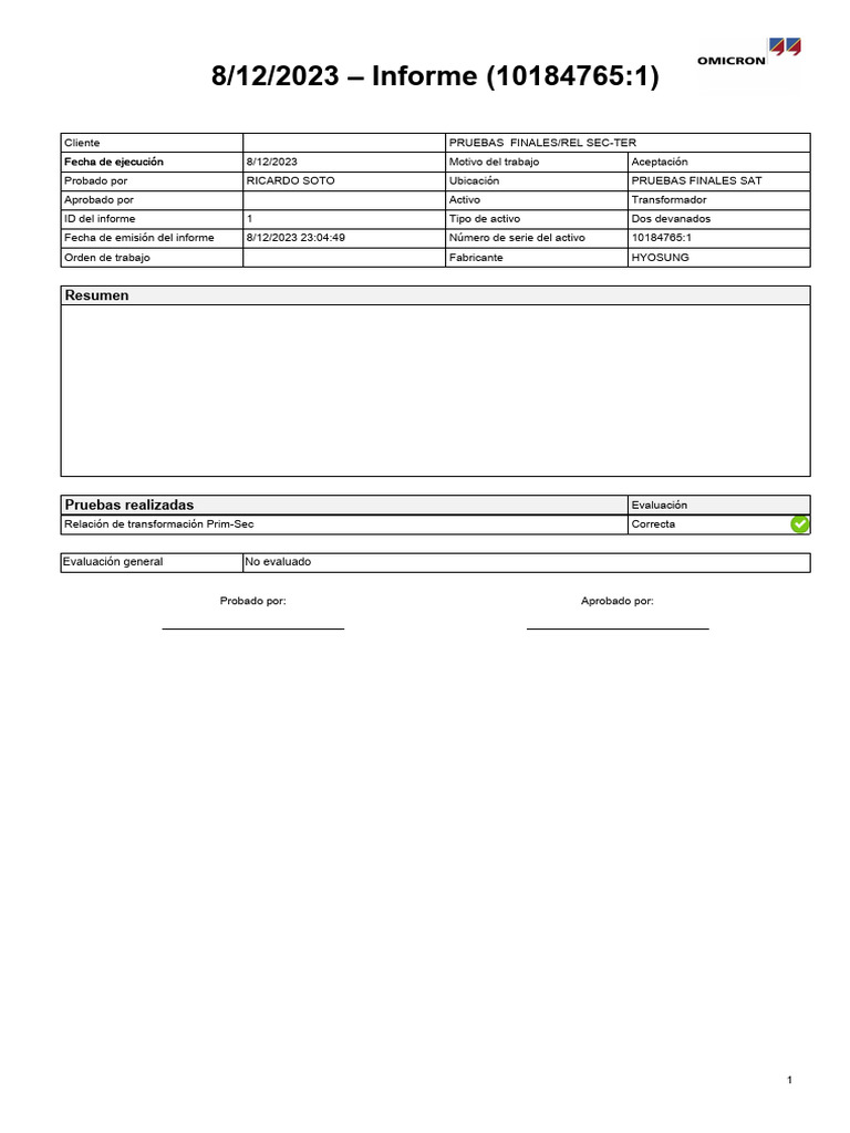 Pruebas Finales - Rel Sec-Ter | PDF | Transformador | Ingeniería de la Energía