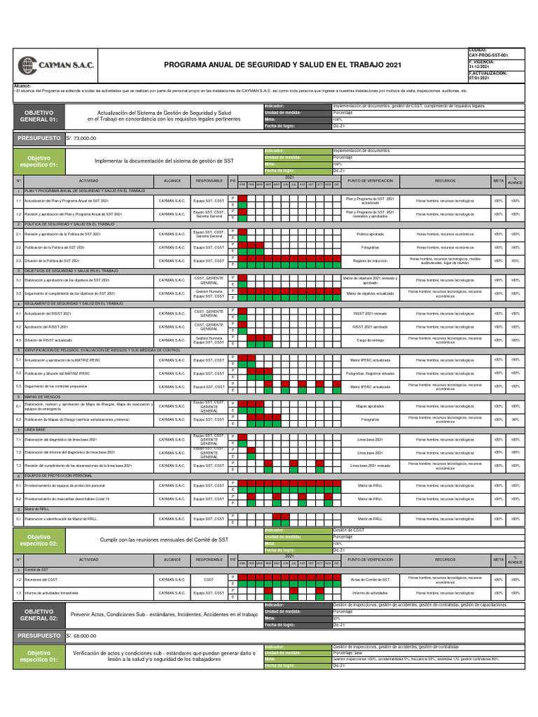 Cay-Prog-Sst-001-Programa Anual de Seguridad y Salud en El Trabajo 2021 | PDF